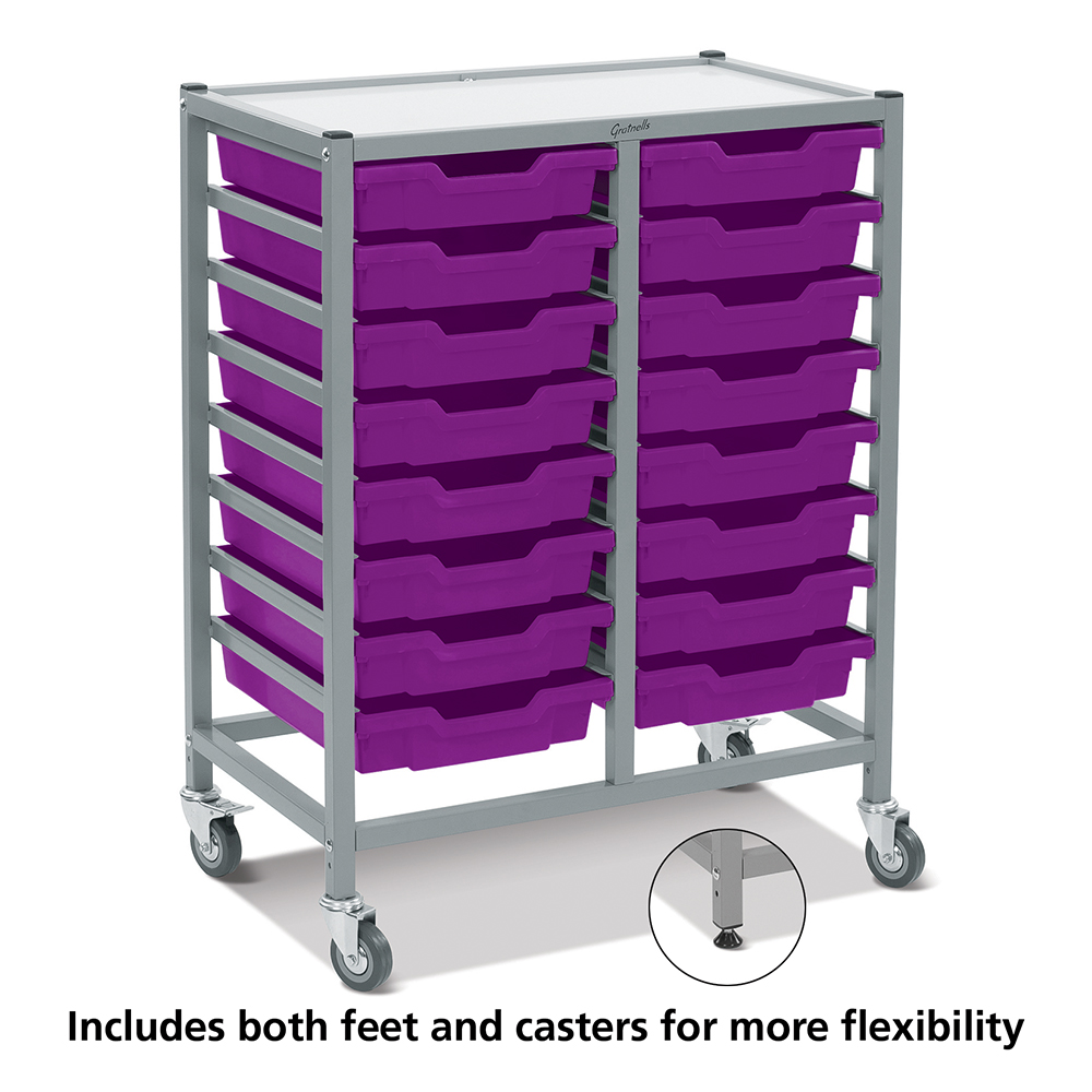 Storage Carts - Gratnells® Dynamis Double Trolley - 16 Shallow Trays