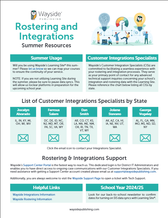 Rostering and Integrations Summer Newsletter - Wayside Publishing