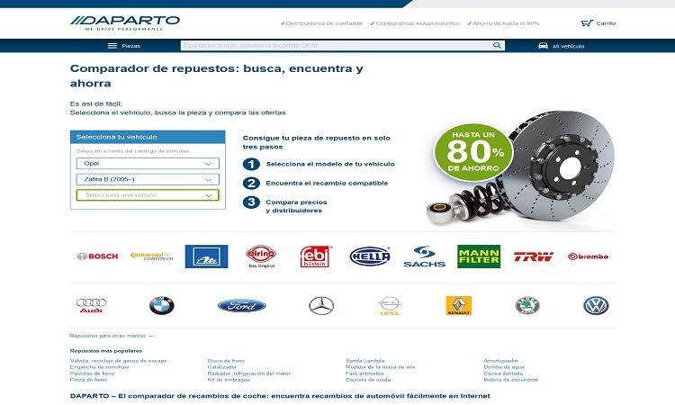 El comparador de recambios de automóvil Daparto