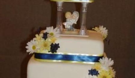 Yellow And Gray Square Wedding Cake - CakeCentral.com