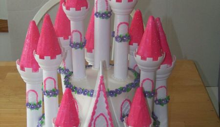 Purple Princess Castle Sheet Cake - CakeCentral.com