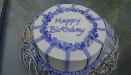 Purple Flowers Basketweave Birthday Cake - CakeCentral.com