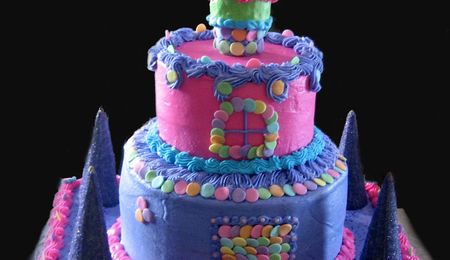 Purple Princess Castle Sheet Cake - CakeCentral.com