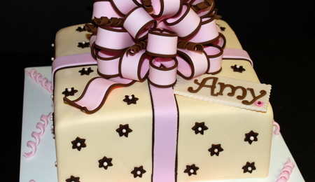 Red White And Black Fondant Square Birthday Cake Big Fondant Bow Dots ...