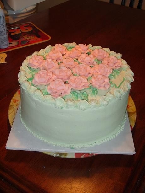 Sage Green With Pink Roses - CakeCentral.com