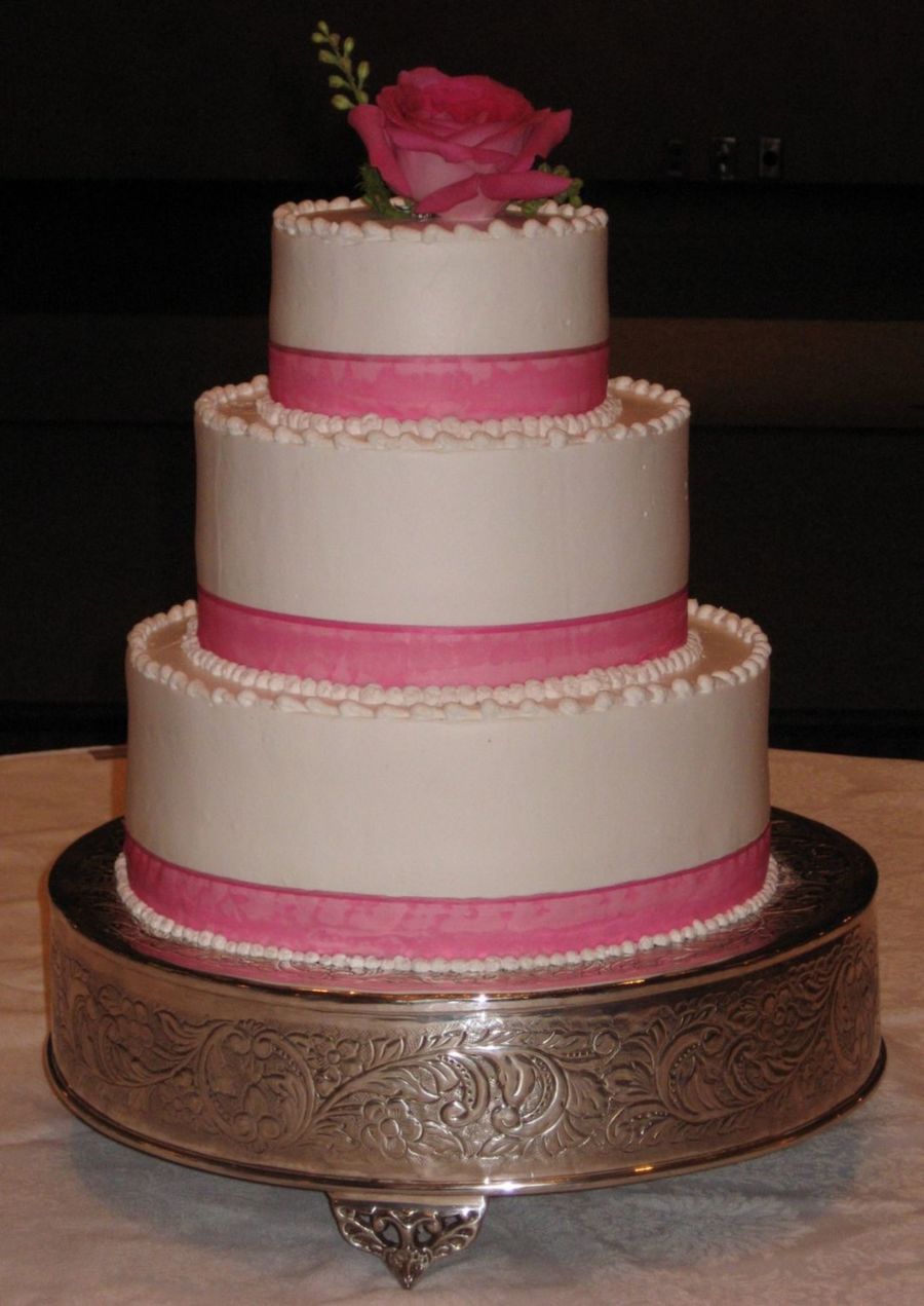 Wedding Cake With Pink Ribbon - CakeCentral.com