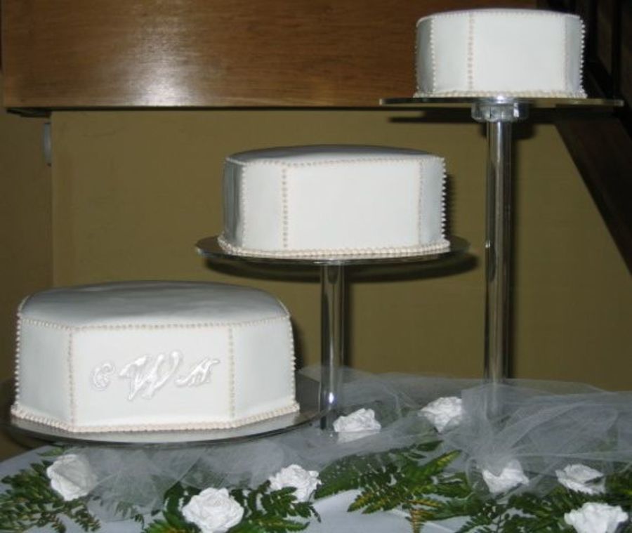 Octagon-Shaped 3-Tier Wedding Cake With Fondant Icing, Ivory-Colored ...