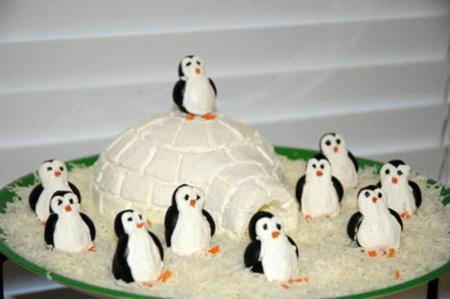 Cheese Dip Igloo With Olive Penguins - CakeCentral.com