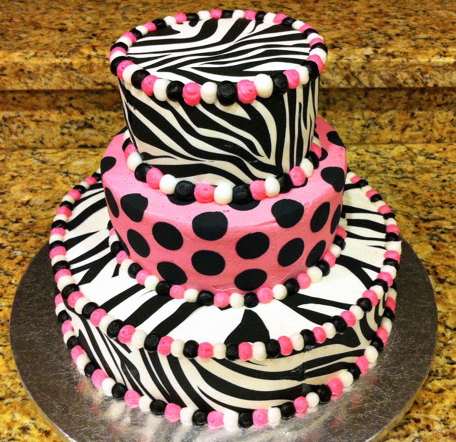 Zebra Print Birthday Cake - CakeCentral.com