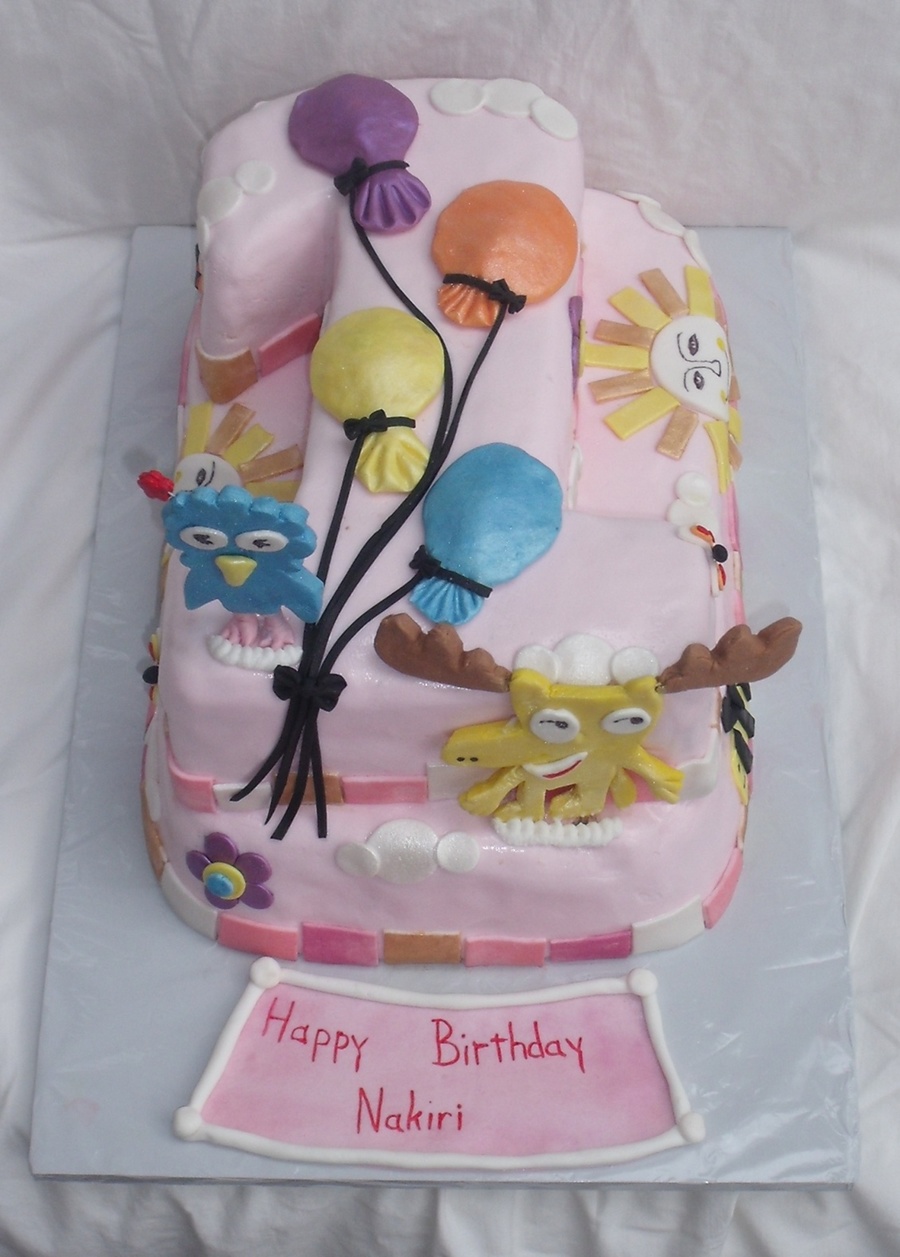 Moose And Zee Number 1 First Birthday Pink Girl Child Cake - CakeCentral.com