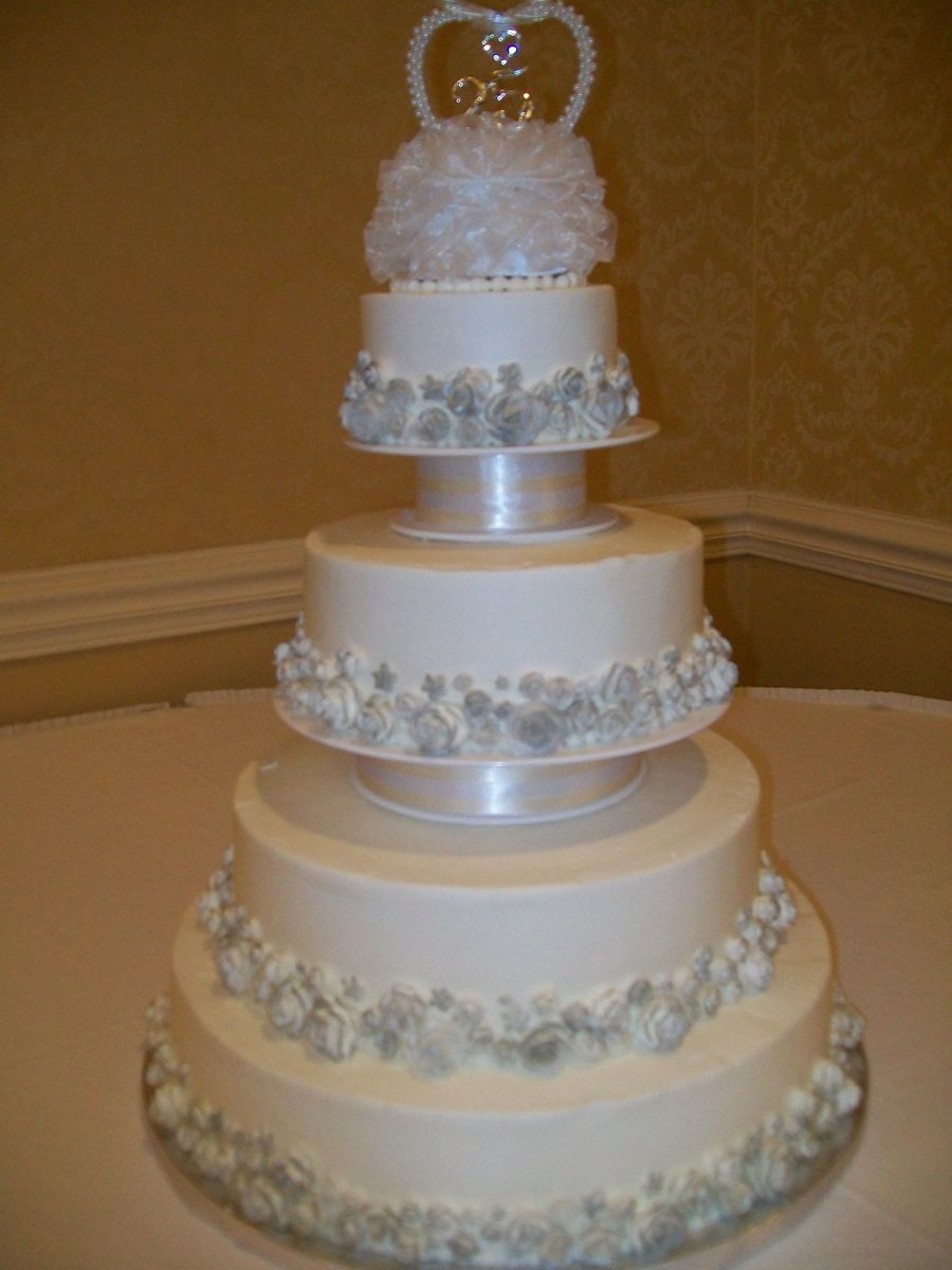 Silver Roses Wedding Cake - CakeCentral.com