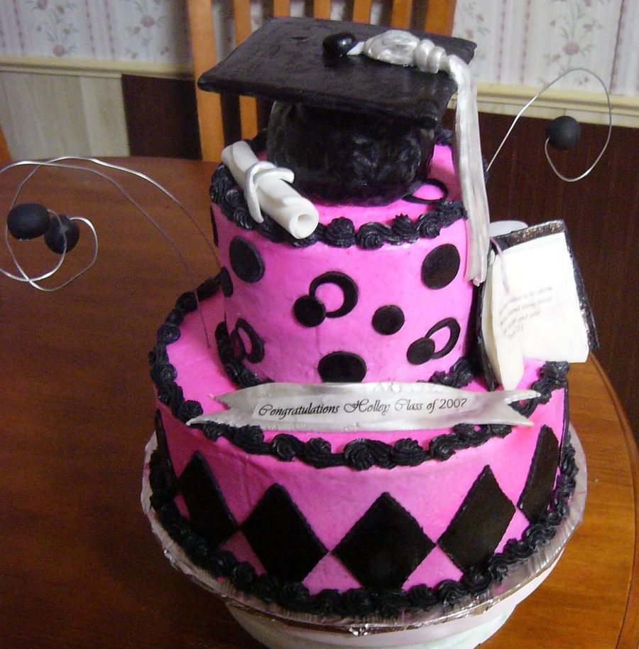 Hot Pink And Black Graduation Cake - CakeCentral.com