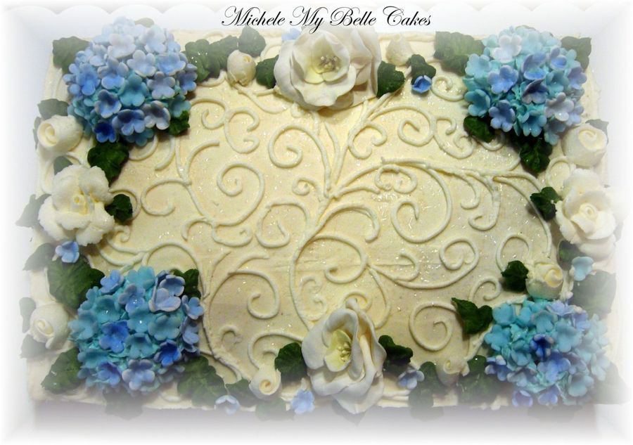 Hydrangea & Rose Baby Shower Cake - CakeCentral.com
