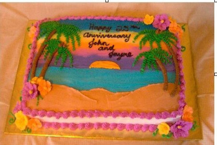 Buttercream Sunset With Hibiscus Flowers - CakeCentral.com