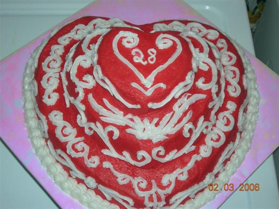 3 Tier Heart With Scrollwork Anniversary Cake - CakeCentral.com