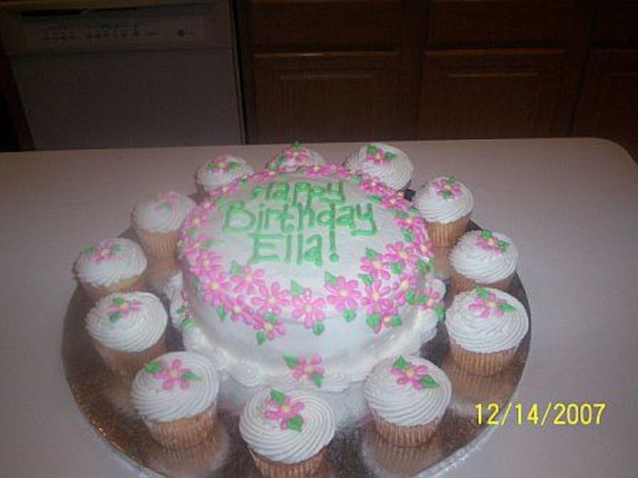 Ella's 1St Birthday Cake And Cupcakes - CakeCentral.com