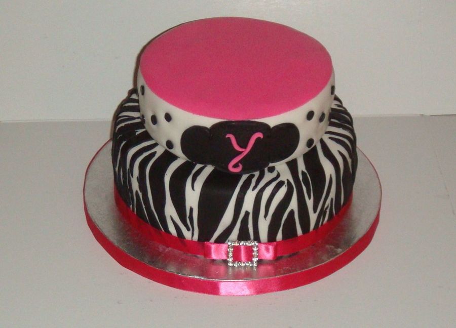 Monogrammed Zebra Striped Birthday Cake - CakeCentral.com