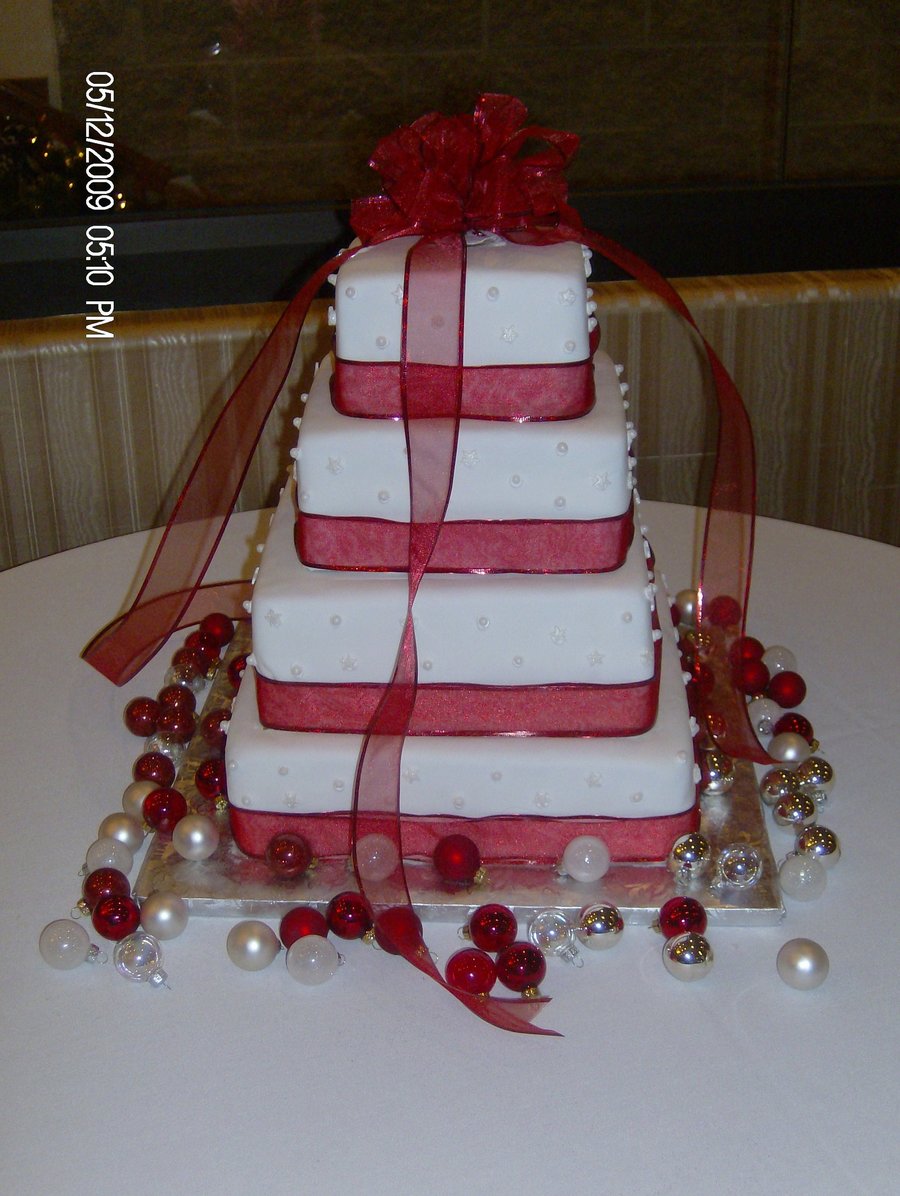 Christmas Square Fondant Wedding Cake - CakeCentral.com