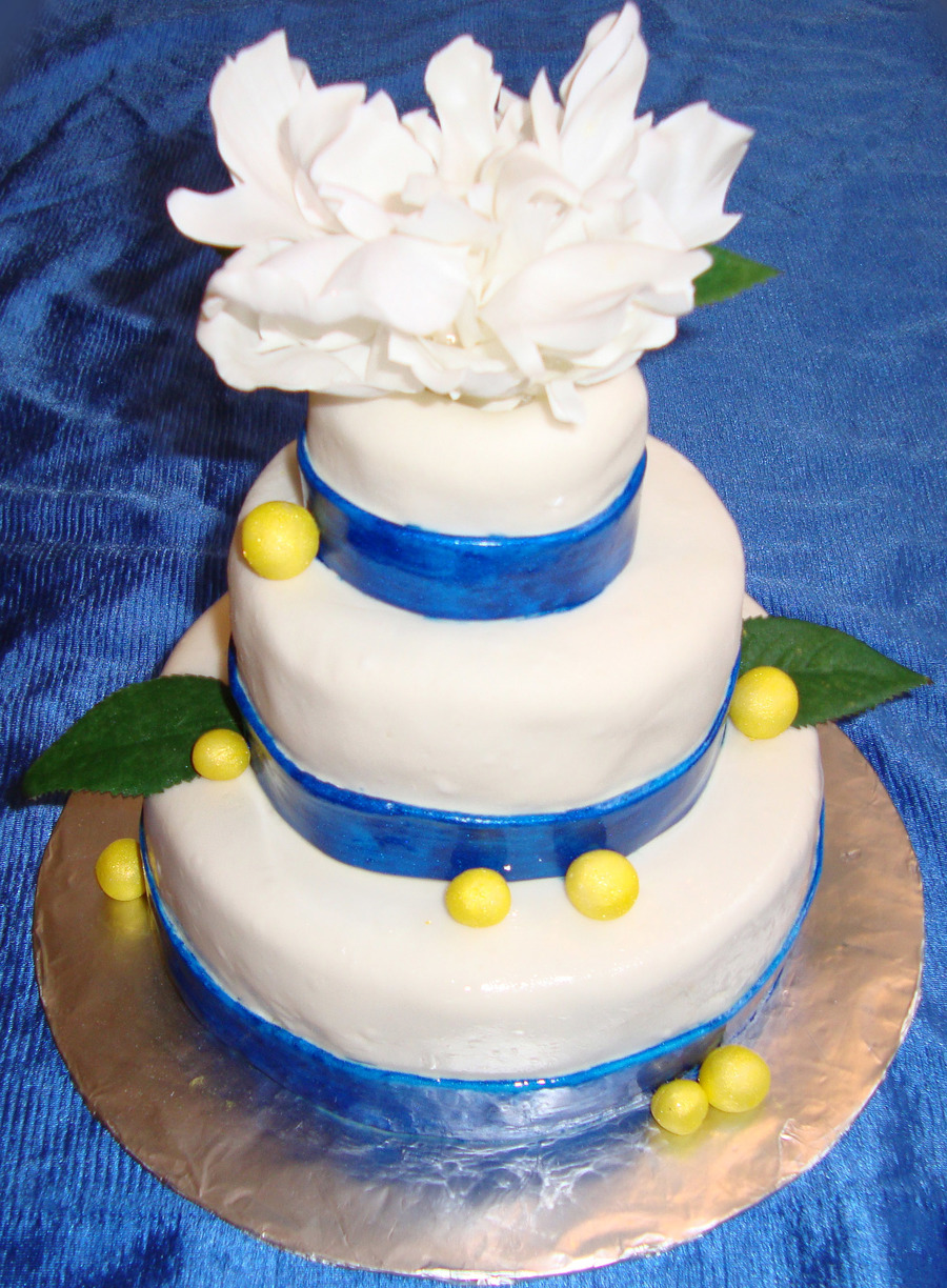 Yellow Navy Blue 3 Tier Mini Cake - CakeCentral.com