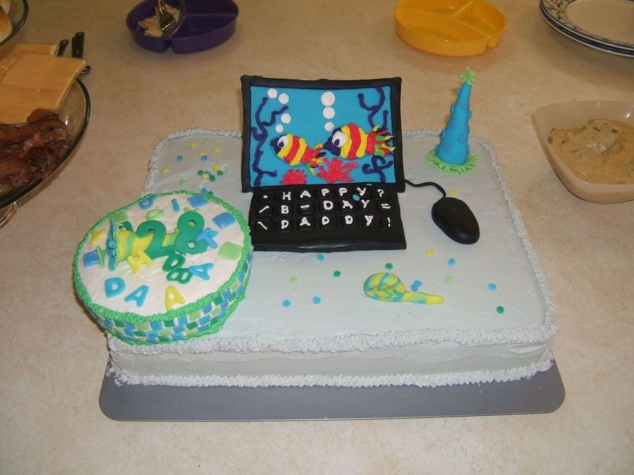 Computer On Desk With Mini Cake - CakeCentral.com