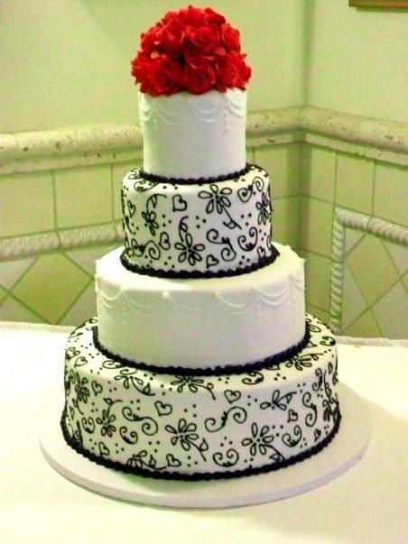 Wedding Bliss In White, Black And Red Roses - CakeCentral.com