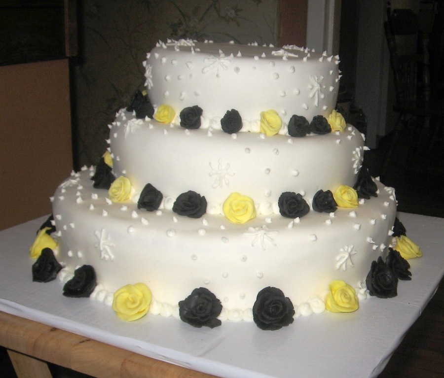 Red And Yellow Roses Wedding Cake - CakeCentral.com