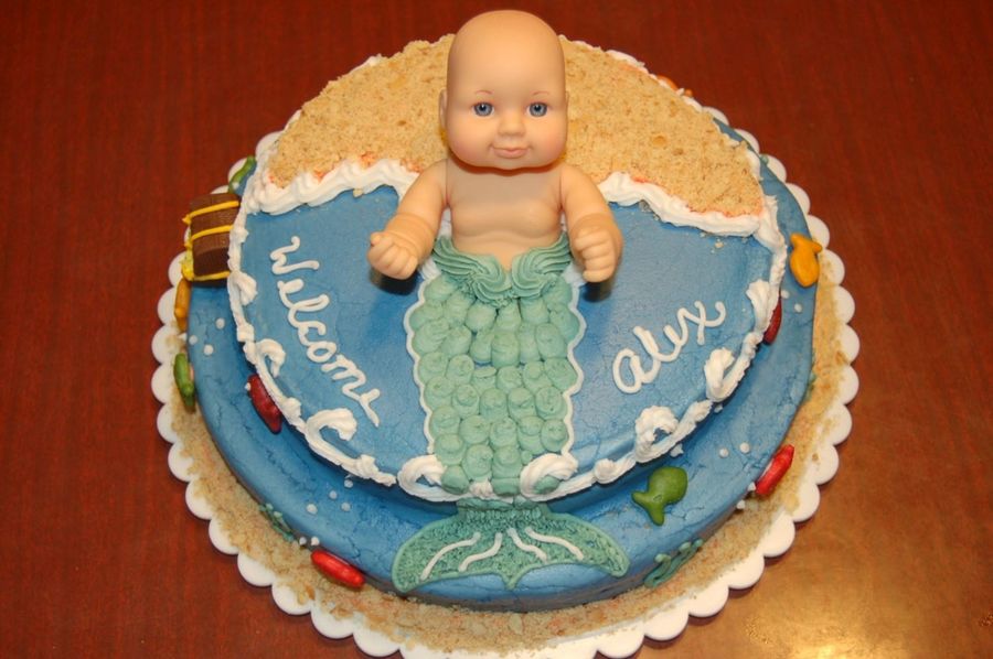 Mermaid Fish Baby Shower Cake - CakeCentral.com