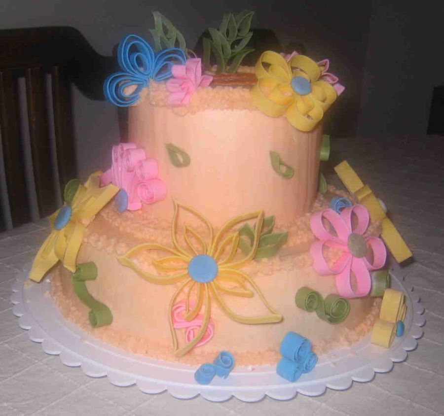 Butter Cake Covered In Bc And Mmf Flowers - CakeCentral.com