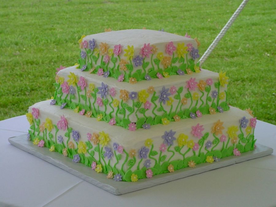 Garden Flowers Wedding Cake - CakeCentral.com