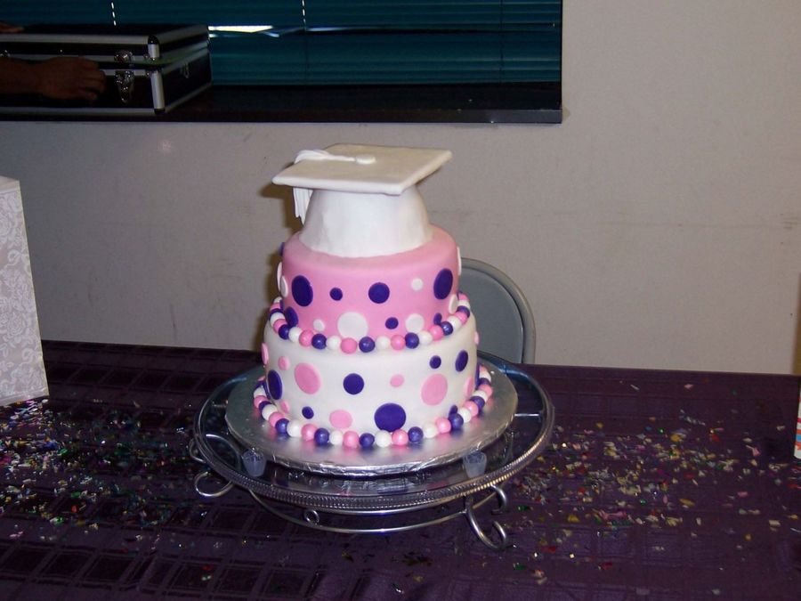 Pink And Purple Polka Dot Graduation Cake - CakeCentral.com