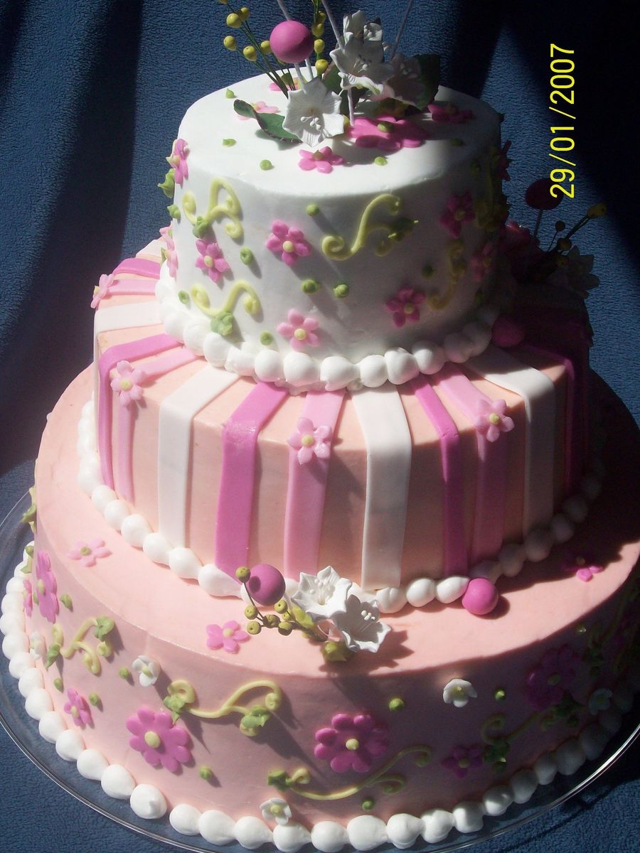 Pink And White Wedding Cake - CakeCentral.com
