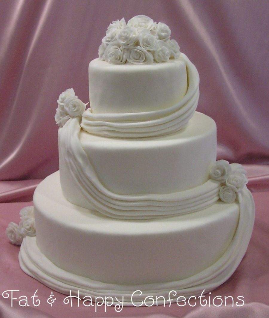 Draped Wedding Cake With White Roses - CakeCentral.com