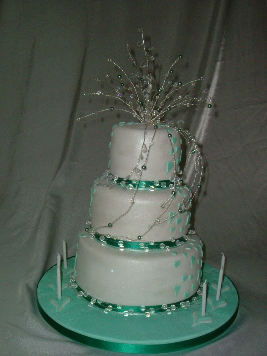 Crystal Aqua And Jade Wedding Cake - CakeCentral.com