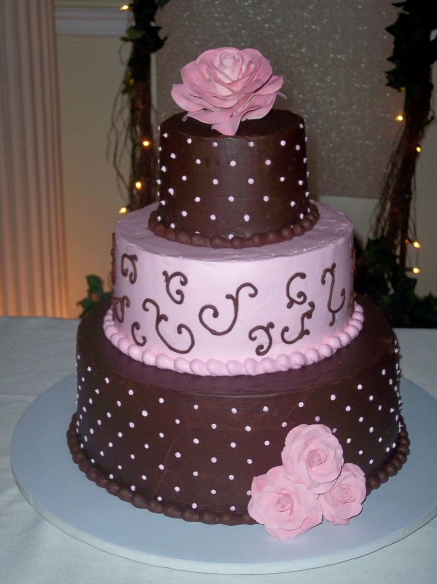 Chocolate And Pink Wedding Cake - CakeCentral.com