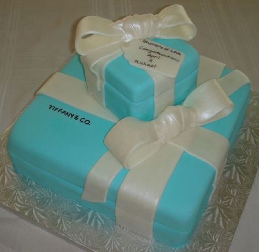 Blue Tiffany Boxes Engagement Cake - CakeCentral.com