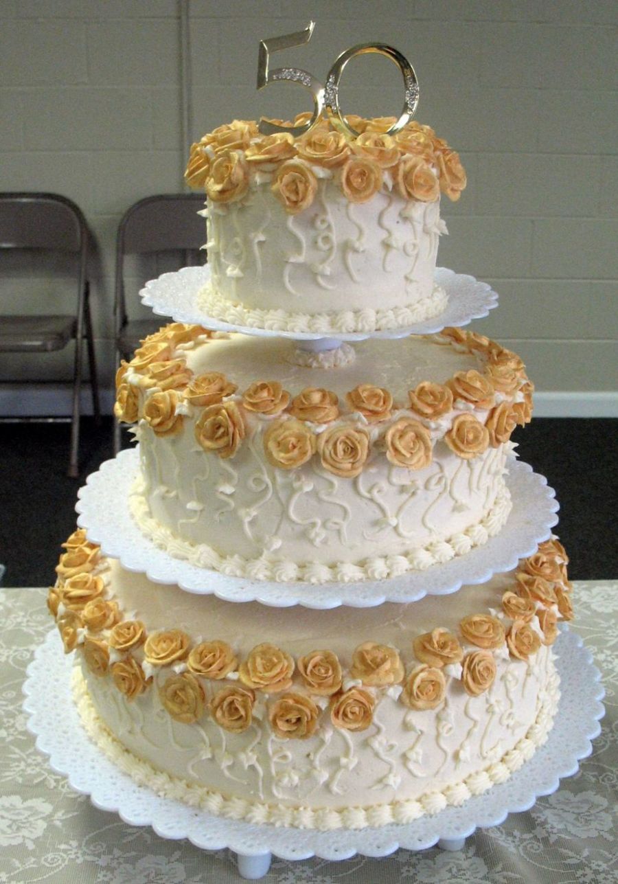 50Th Anniversary-Gold Roses - CakeCentral.com