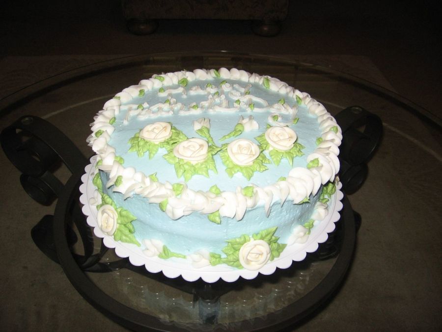 Baby Blue Cake With Flowers - CakeCentral.com