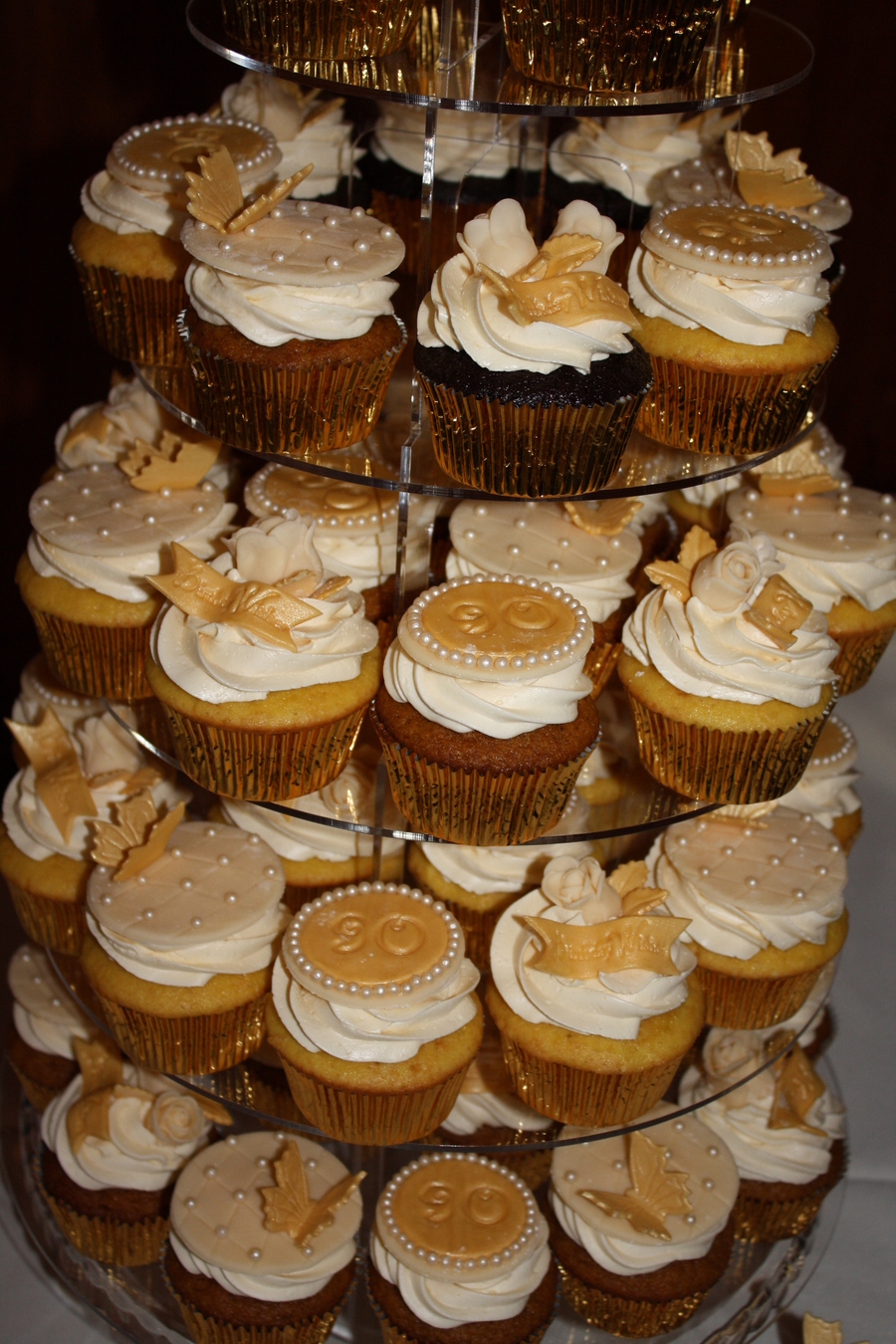 Ivory And Gold Birthday Cupcake Tower - CakeCentral.com