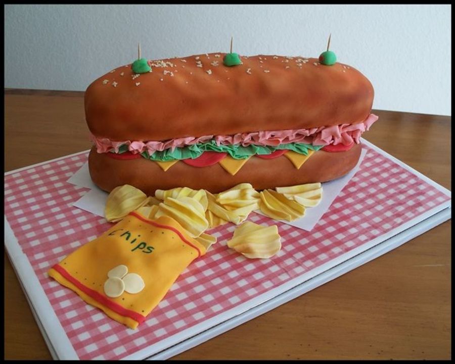 Sub Sandwich And A Bag Of Chips - CakeCentral.com