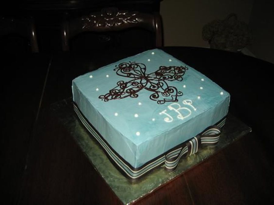 Blue And Brown Themed Baptism Cross Cake - CakeCentral.com