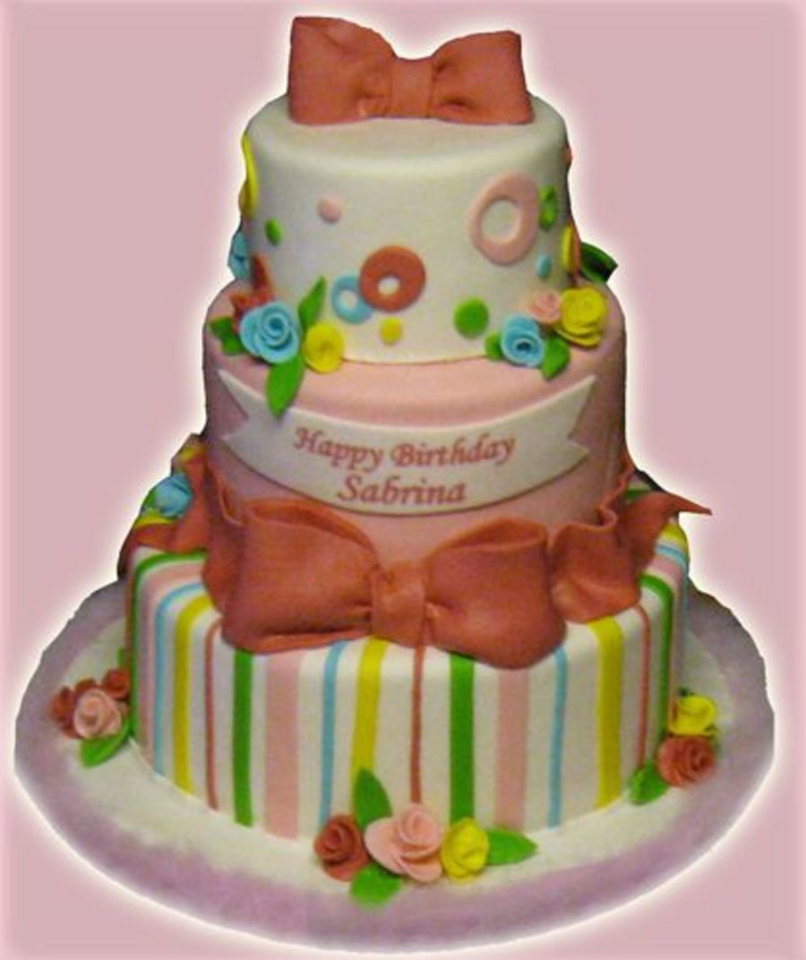 Polka Dots & Stripes Birthday Cake - CakeCentral.com