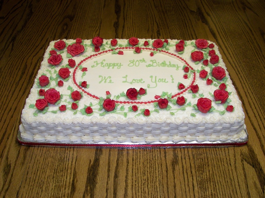 Basketweave Red Rose Garden Sheetcake - CakeCentral.com