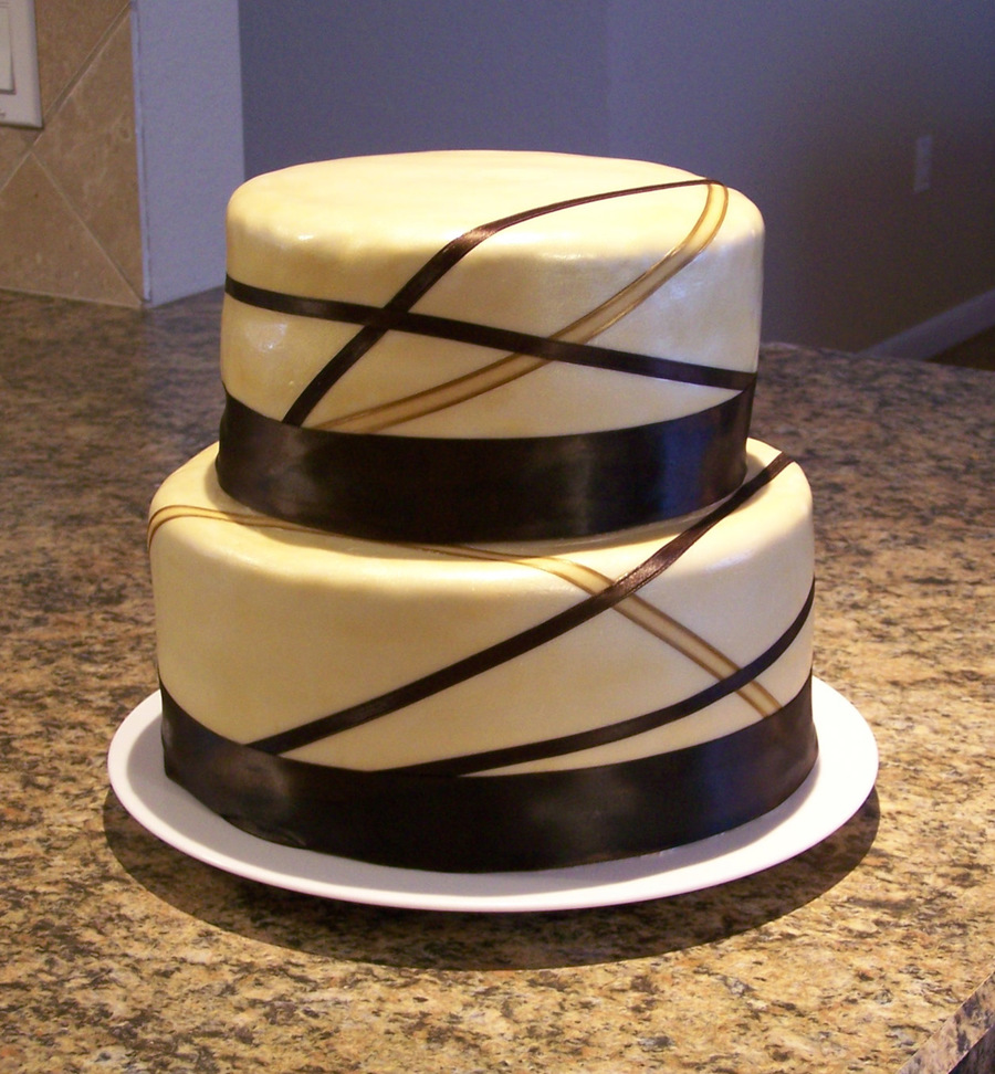 Ivory Gold Brown Wedding Cake - CakeCentral.com