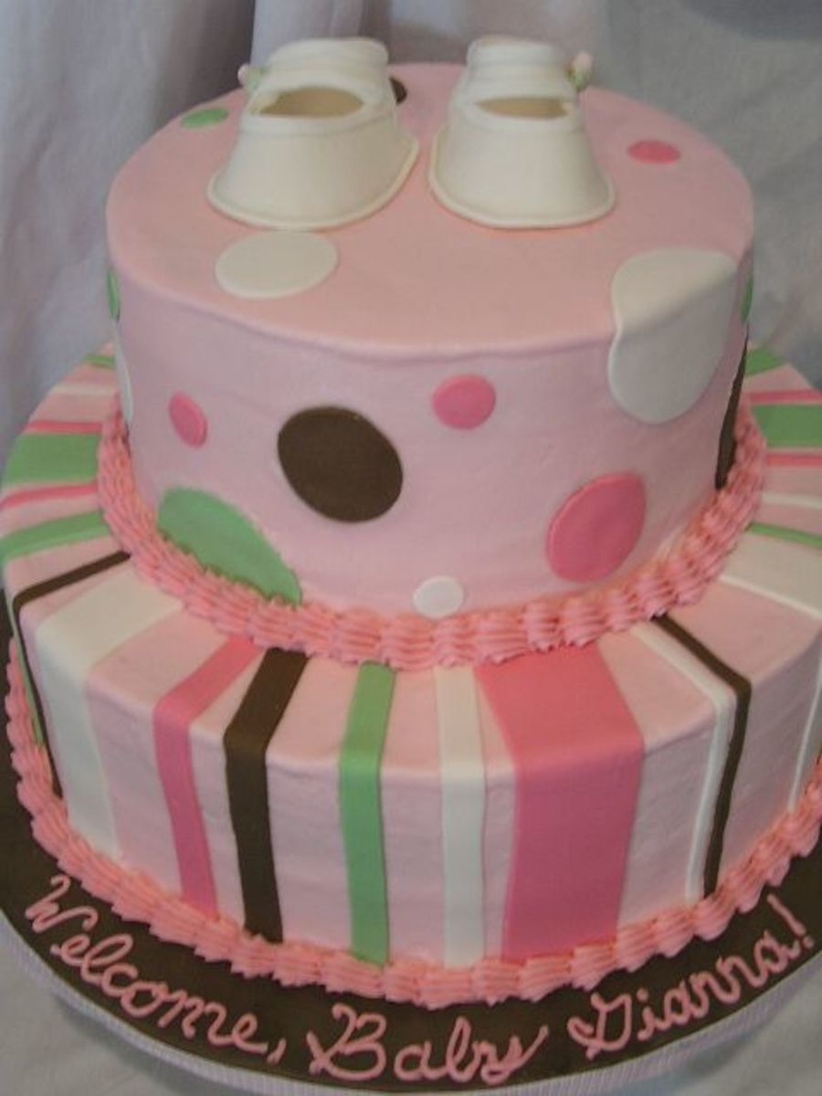 Lookie-A Baby Shower Cake W/ Polka Dots & Stripes! - CakeCentral.com