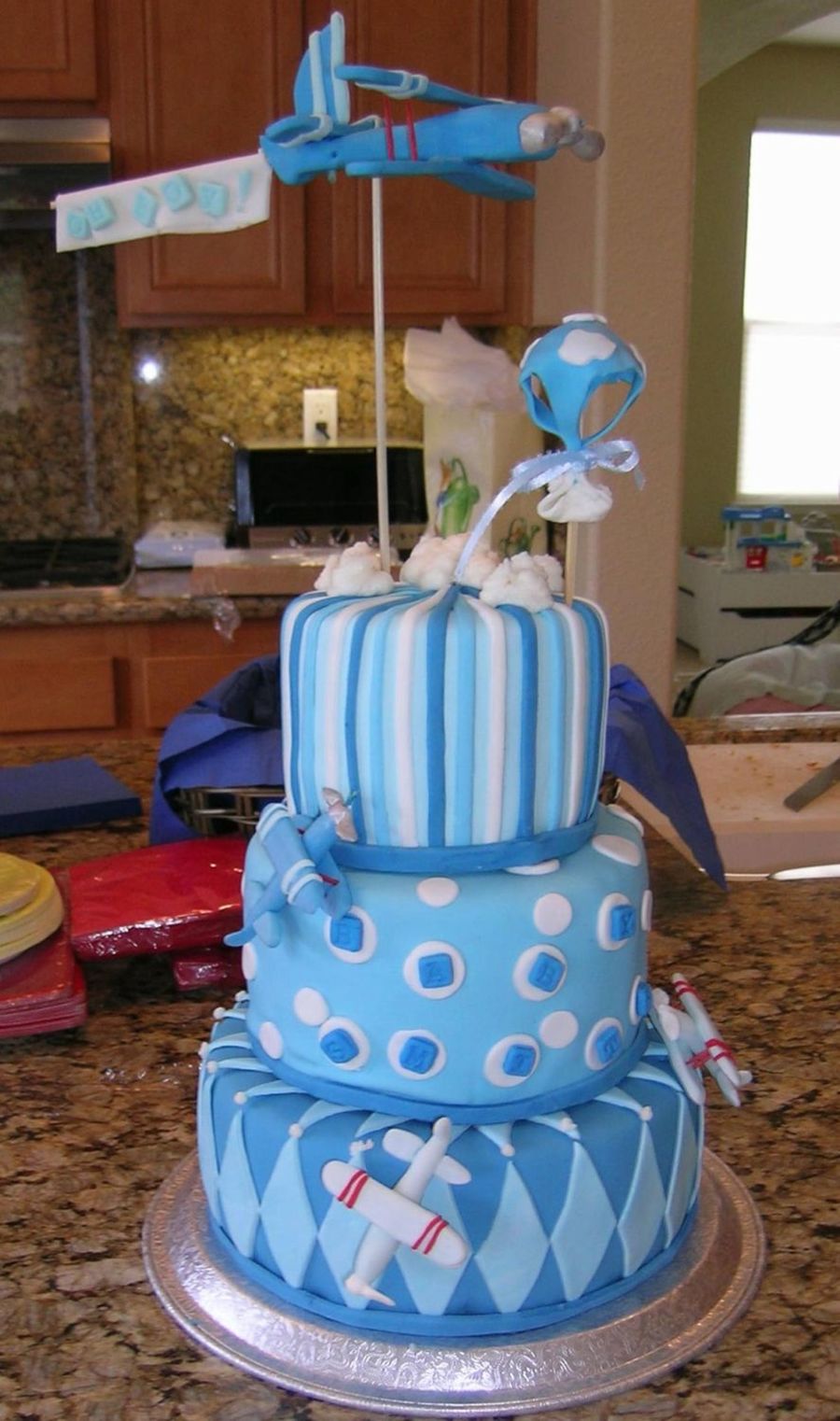 Airplane Baby Blue Shower Cake - CakeCentral.com