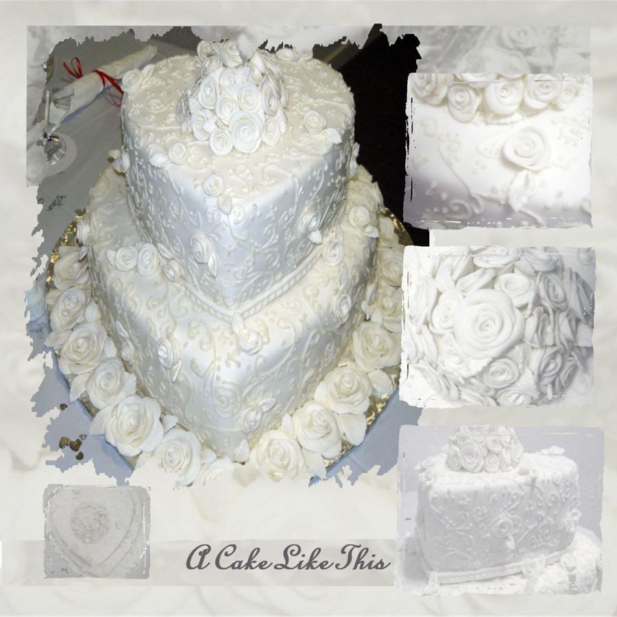 Roses And Scroll Heart Wedding Cake - CakeCentral.com