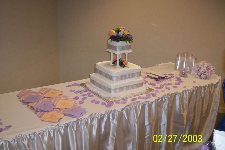 Leah's Square Silver Ribbon Wedding Cake - CakeCentral.com