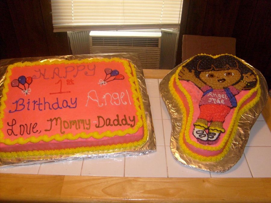 Dora With Sheet Cake To Match - CakeCentral.com