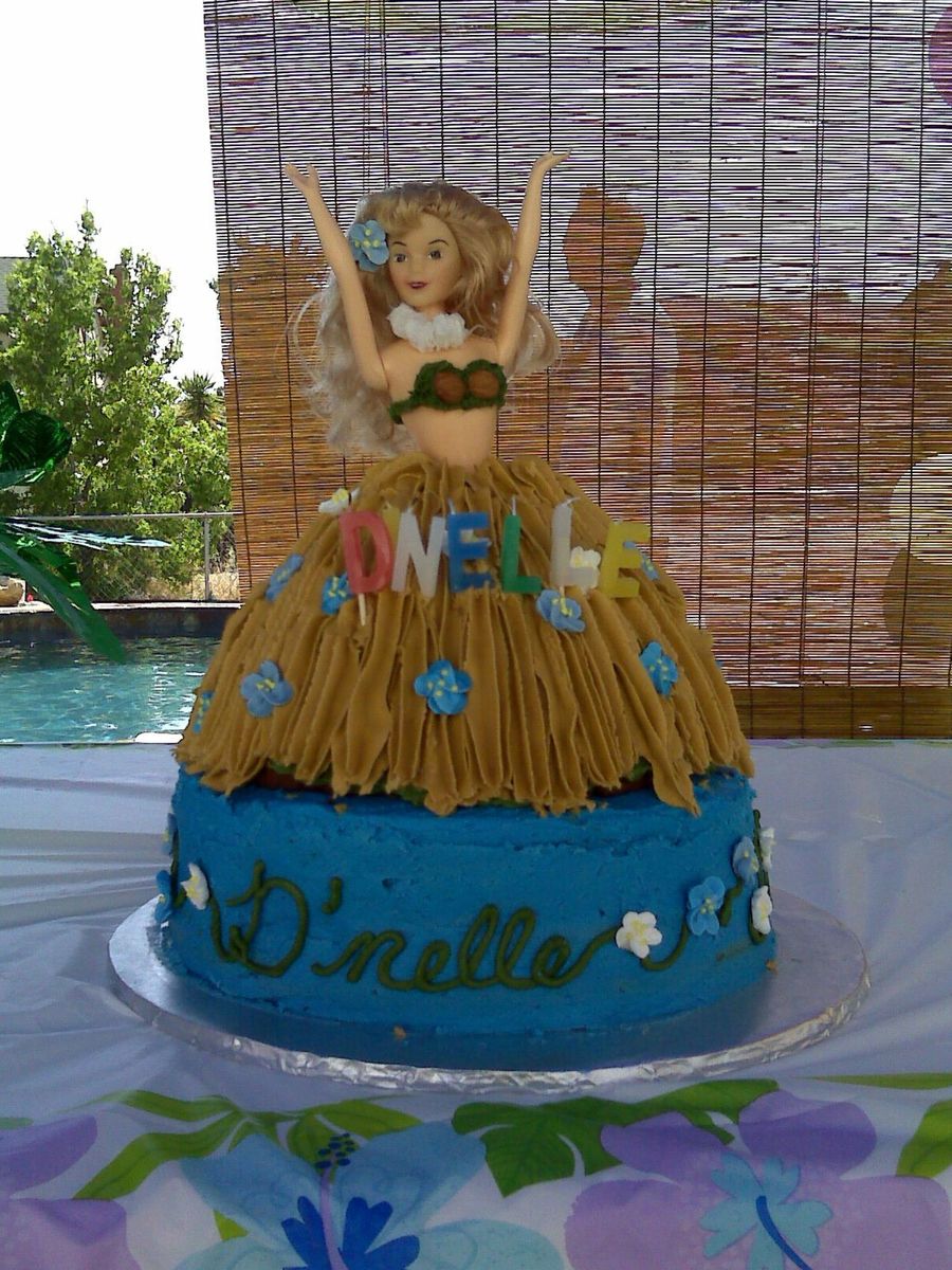 Hula Girl Cake With Ocean Cupcakes - CakeCentral.com