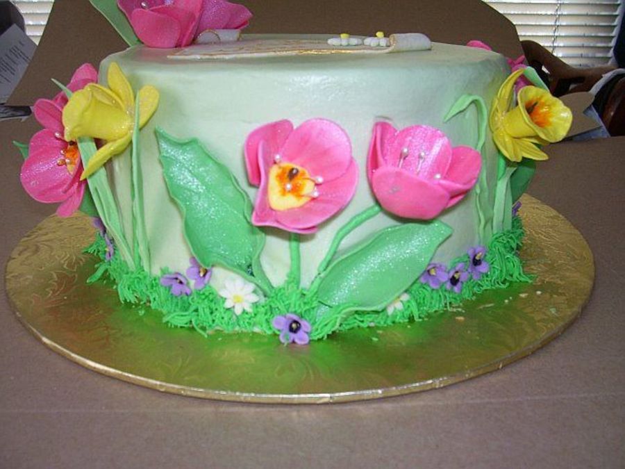Side View Of Springtime Birthday Cake - CakeCentral.com